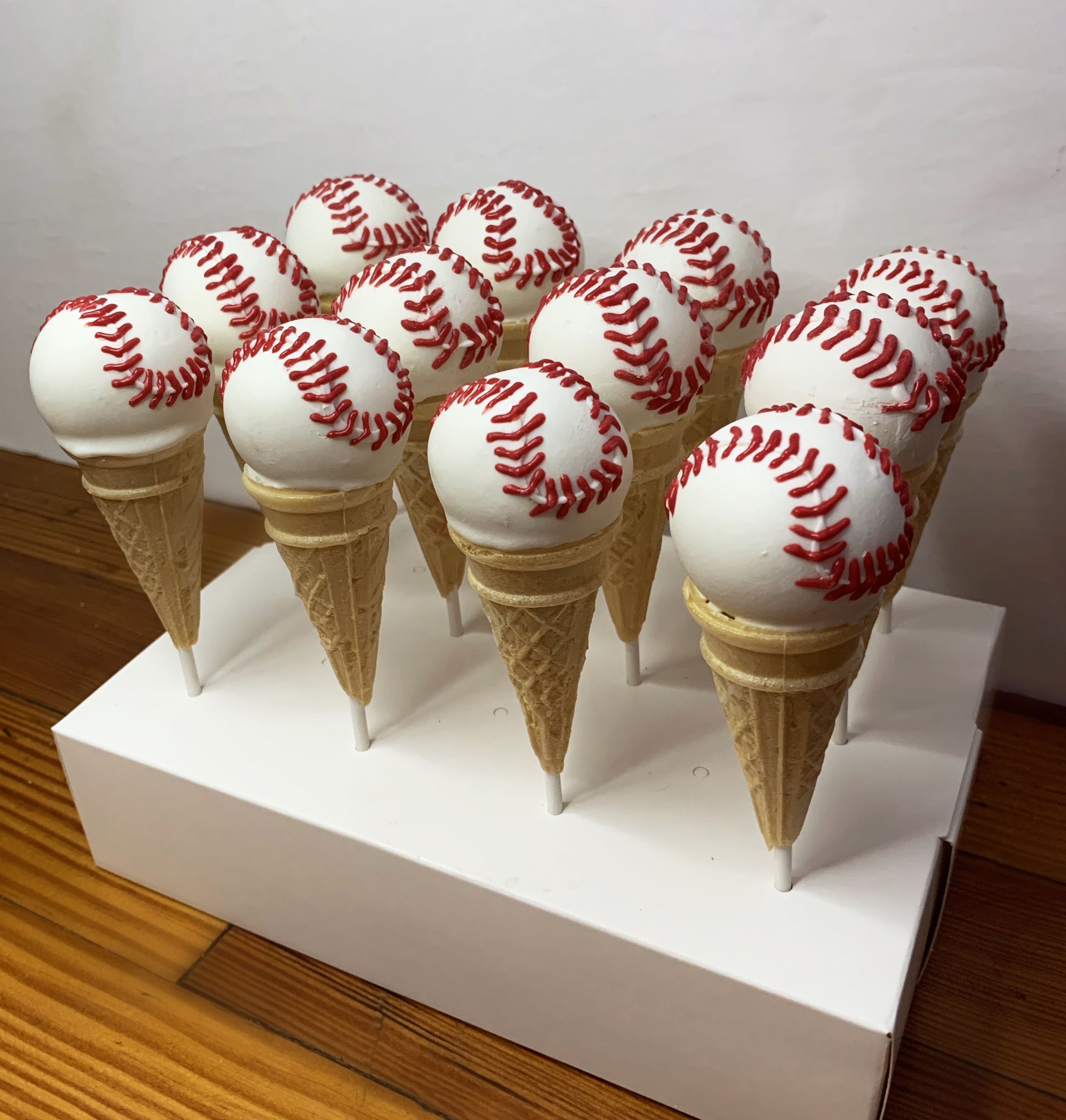 Baseball Ice Cream Cone Cake Pops – Dipped – Lehigh Valley